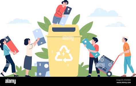 Used Batteries Recycling Flat Tiny Characters Sorting And Throw