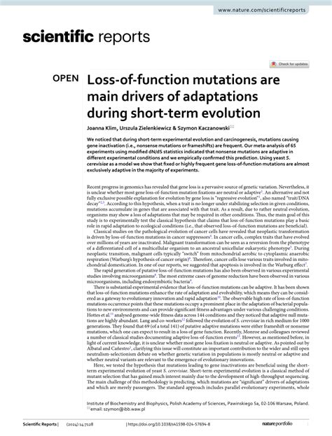 Pdf Loss Of Function Mutations Are Main Drivers Of Adaptations During
