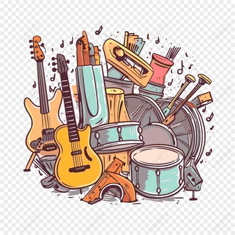 Latar Belakang Coretan Clipart Instrumen Dengan Kartun Gitar Vektor