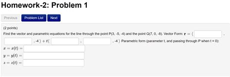 Solved Points Find The Vector And Parametric Equations Chegg