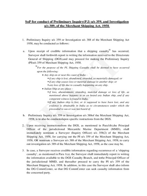 Fillable Online Sop For Conduct Of Preliminary Inquirypi Us 359