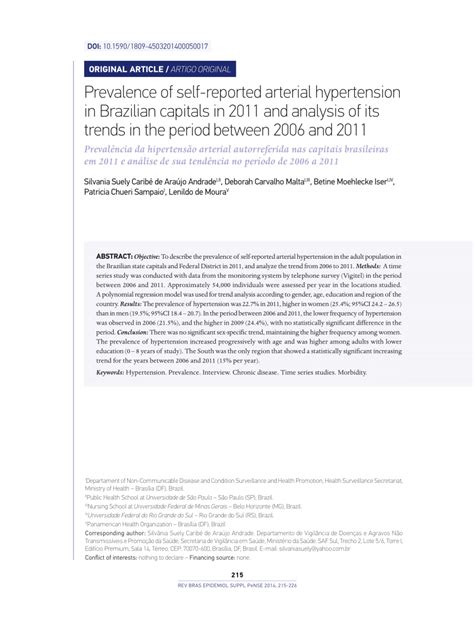 Pdf Prevalence Of Self Reported Arterial Hypertension In Brazilian