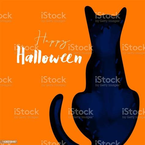 검은 고양이 오렌지 배경의 해피 할로윈 일러스트 레이 션 개념에 대한 스톡 벡터 아트 및 기타 이미지 개념 개념 기호 검은색 Istock
