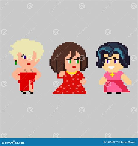 Fije De Caracteres Del Pixel En Estilo Del Arte Ilustración del Vector Ilustración de gente