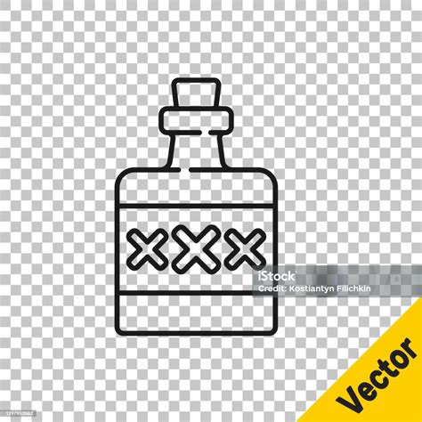 투명한 배경에 고립 된 검은 줄 알코올 음료 럼 병 아이콘 벡터 검은색에 대한 스톡 벡터 아트 및 기타 이미지 검은색 고풍스런 그리기 Istock