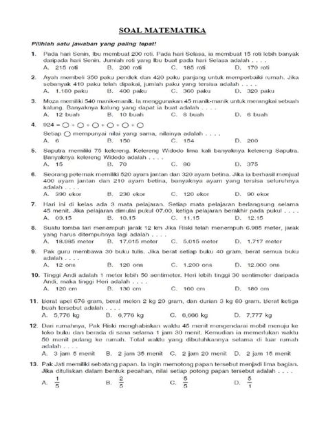 Soal Olimpiade Matematika Kelas 3 Sd Pdf