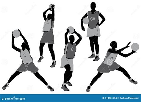 A Collection Of Netball Players Women As Silhouettes Vector
