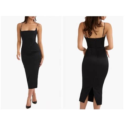 House Of Cb Dresses House Of Cb Anais Satin Corset Midi Dress Black
