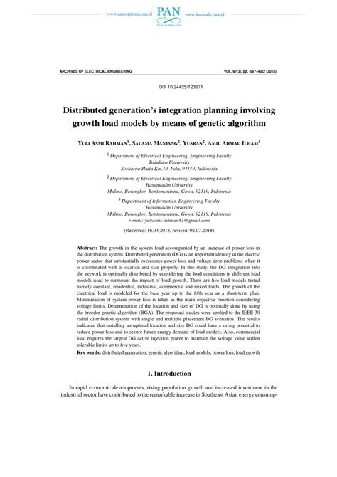 pdf distributed generation s integration planning involving growth