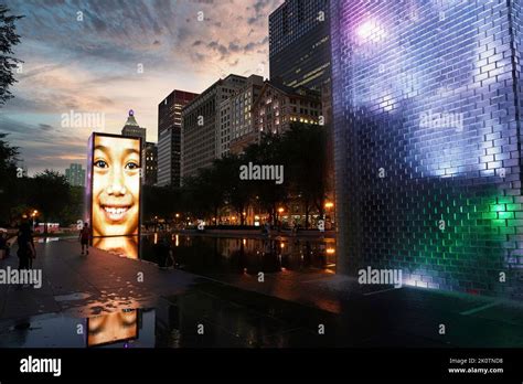 Millennium Park Fountain Night