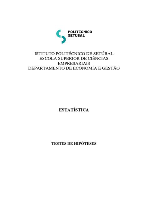 Testes De Hipotese Pdf Significado Estatístico Teste De Hipótese