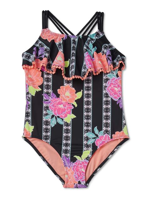 Wonder Nation Girls 4 18 And Plus Printed Flounce Front One Piece