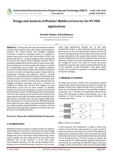 Pdf Design And Analysis Of Modular Multilevel Inverter For Pv Fed Applications