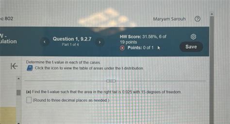 Solved Determine The T Value In Each Of The Cases Click The Chegg