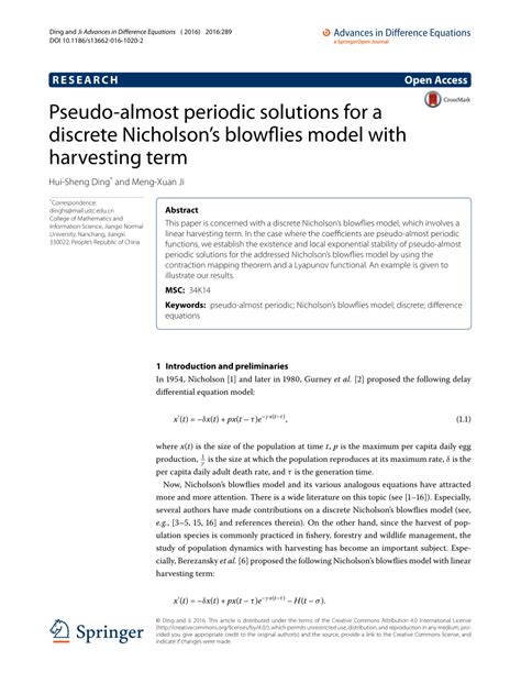 Pdf Pseudo Almost Periodic Solutions For A Discrete Nicholsons