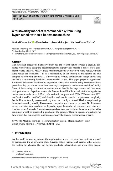 A Trustworthy Model Of Recommender System Using Hyper Tuned Restricted Boltzmann Machine