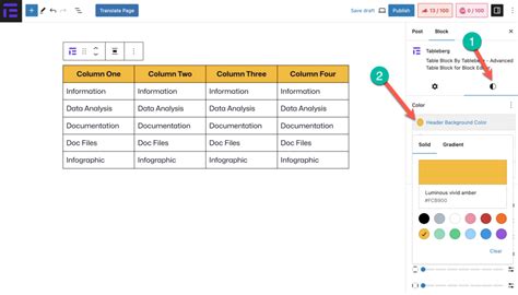 how to add a header to a table in wordpress