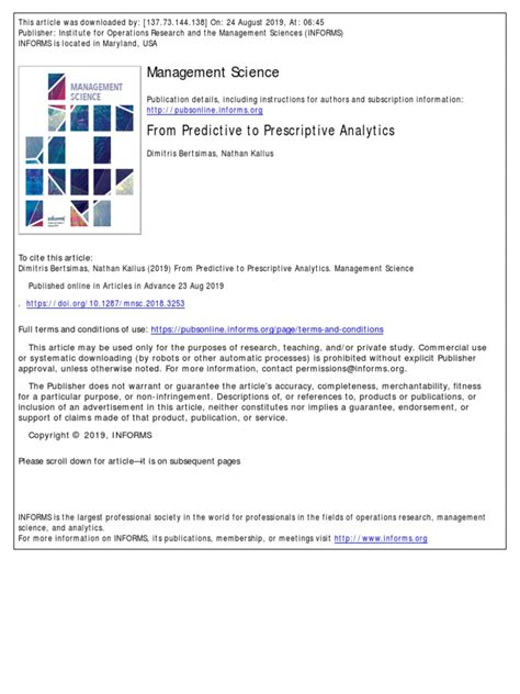From Predictive To Prescriptive Analytics Pdf Regression Analysis