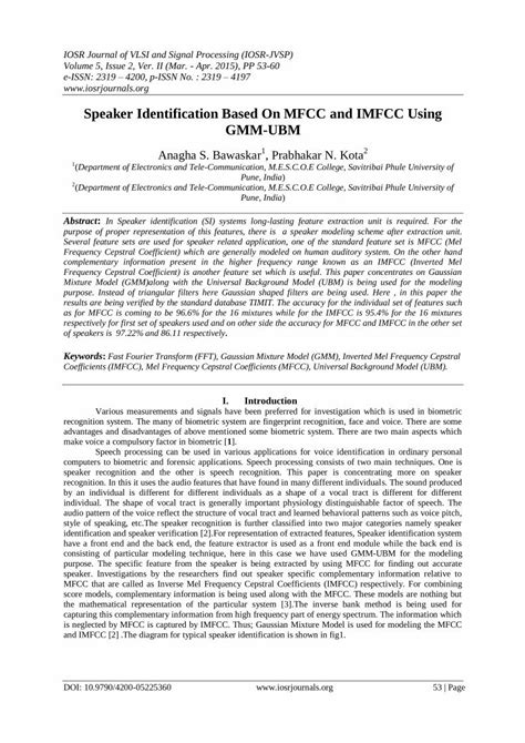 pdf speaker identification based on mfcc and imfcc using gmm ubm