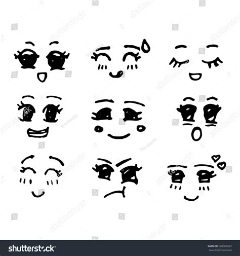 Kawai Doodle Faces Set Facial Expressions ภาพประกอบสตอก Shutterstock