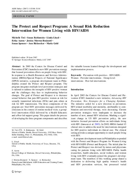 Pdf The Protect And Respect Program A Sexual Risk Reduction