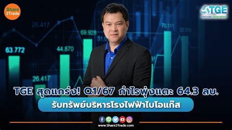 Tge สุดแกร่ง Q167 กำไรพุ่งแตะ 643 ลบ รับทรัพย์บริหารโรงไฟฟ้าไบโอ