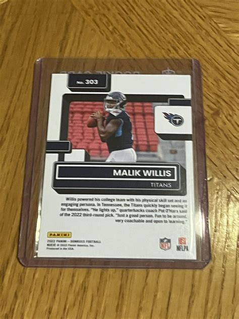 2022 Panini Donruss Rated Rookie 303 Malik Willis Rc For Sale