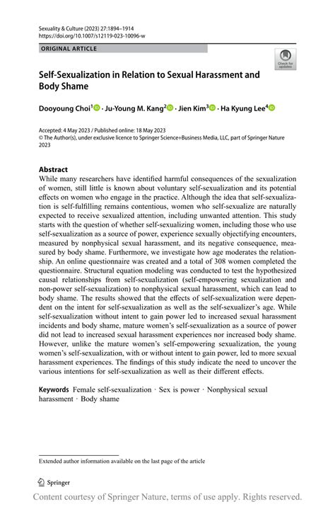 Self Sexualization In Relation To Sexual Harassment And Body Shame