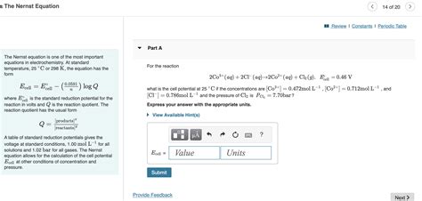Solved Pm The Nernst Equation 14 Of Review I Constants I