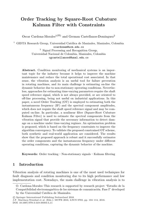 Pdf Order Tracking By Square Root Cubature Kalman Filter With Constraints
