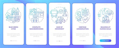 Urban Design Principles Blue Gradient Onboarding Mobile App Screen Walkthrough 5 Steps Graphic