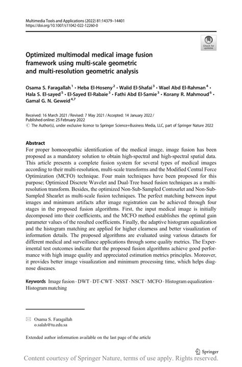 Pdf Optimized Multimodal Medical Image Fusion Framework Using Multi Scale Geometric And Multi