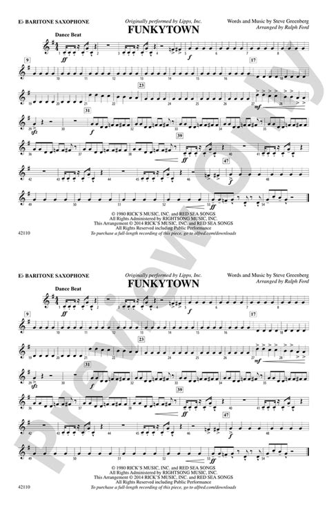 Funkytown E Flat Baritone Saxophone E Flat Baritone Saxophone Part
