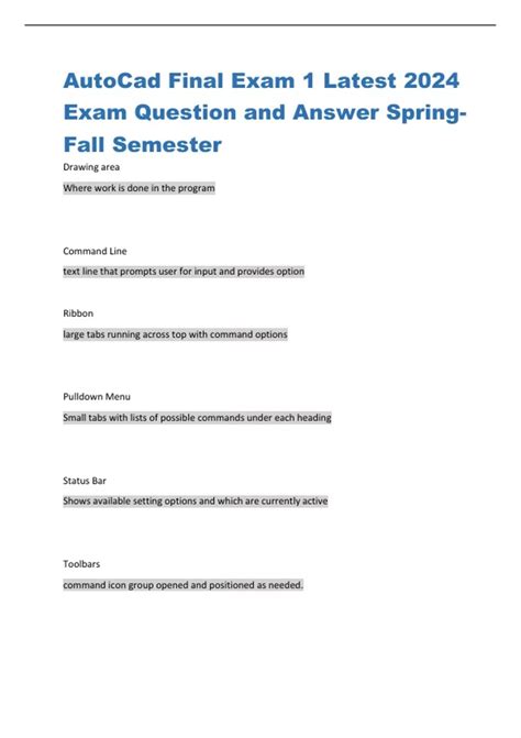 Autocad Final Exam 1 Latest 2024 Exam Question And Answer Spring Fall