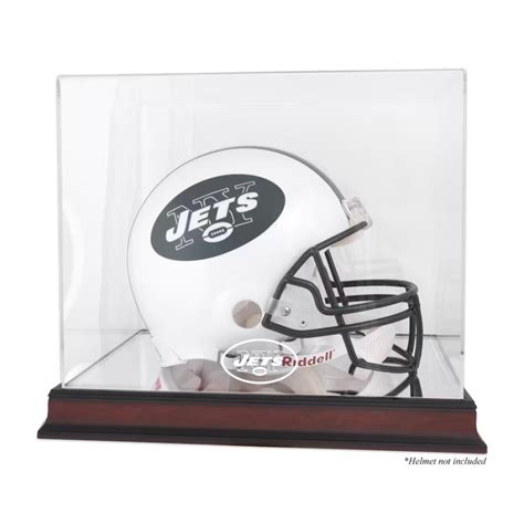 Jets Logo Full Size Helmet Mahogany Base Mirrored Display Case