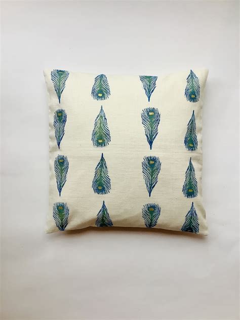 Cream Small Peacock Feather Linen Cushion Cover Urban Makers