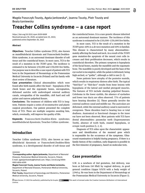Pdf Treacher Collins Syndrome A Case Report