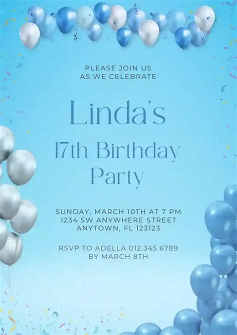 Blue Balloons Frame Free Teens Birthday Invitation Templates Invitanku