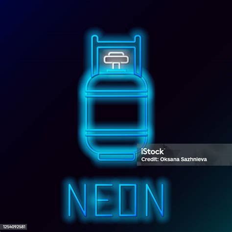 검은 색 배경에 고립 된 빛나는 네온 라인 프로판 가스 탱크 아이콘 인화성 가스 탱크 아이콘 다채로운 개요 개념 벡터 스토리지