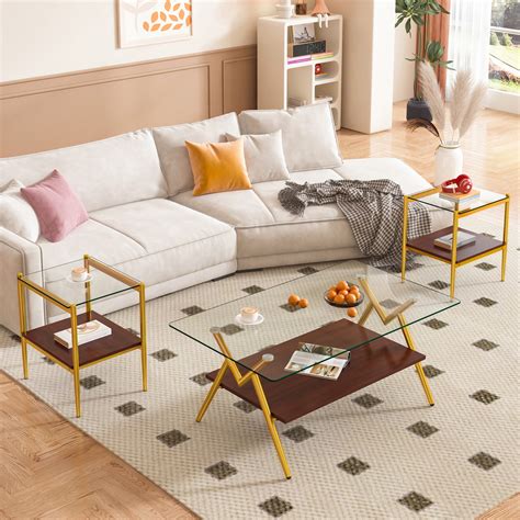 Bishe Modern Glass Coffee Table Set Of 3 Elegant Glass Coffee Table