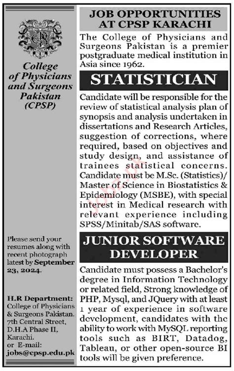 College Of Physicians And Surgeons Pakistan Karachi Jobs 2024 2025 Job