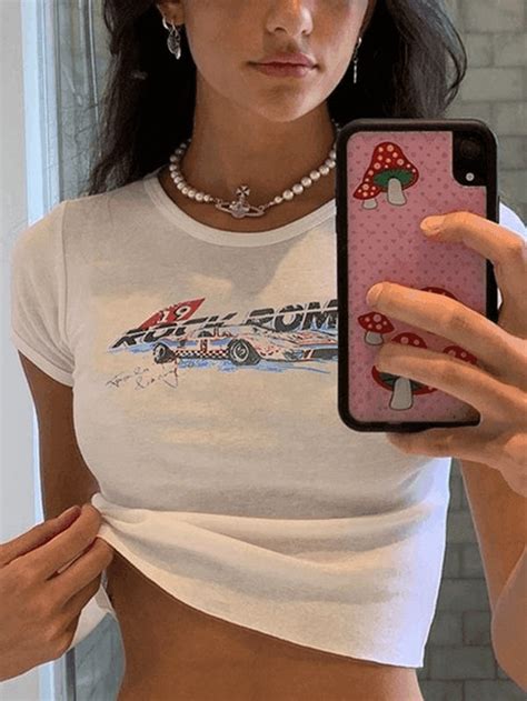 2024 Moto Car Printed Crop Top White S In Topsandtees Online Store