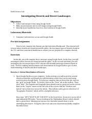 Lab14 InvestigatingDeserts Doc Earth Science Lab Name Investigating Deserts And Desert