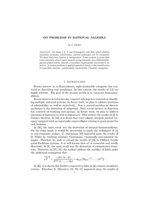 On Problems In Rational Algebra On Problems In Rational Algebra R C Zhao Abstract Let ∥sΘ∥