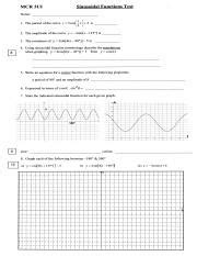 Sinusoidal Functions Test Plus Solutionss Pdf Sinusoidal Functions Test MCR U Name The