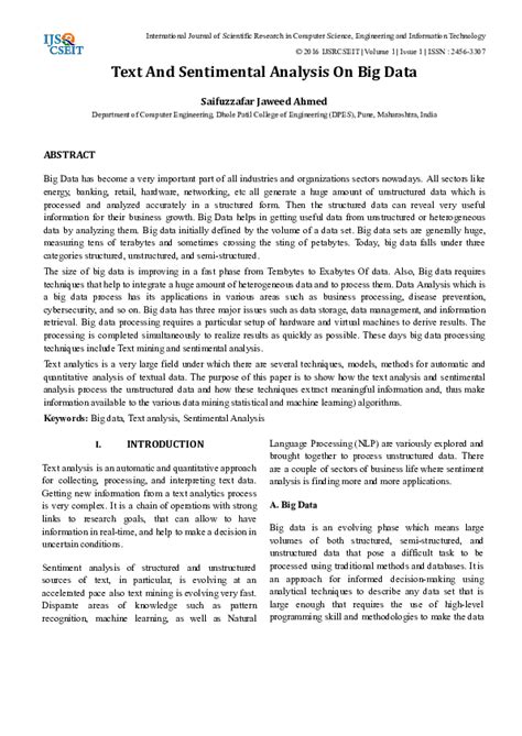 Pdf Text And Sentimental Analysis On Big Data