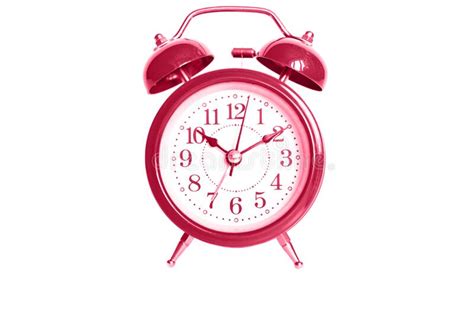 Red Purple Pink Round Analog Alarm Clock Isolated On White Background