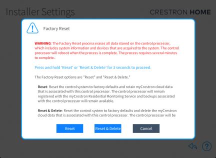Reset To Factory Defaults Crestron Home OS Documentation