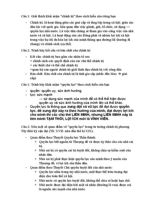Bài 1 Ctri Hoc No Di Câu 1 Giải Thích Khái Niệm Chính Trị Theo