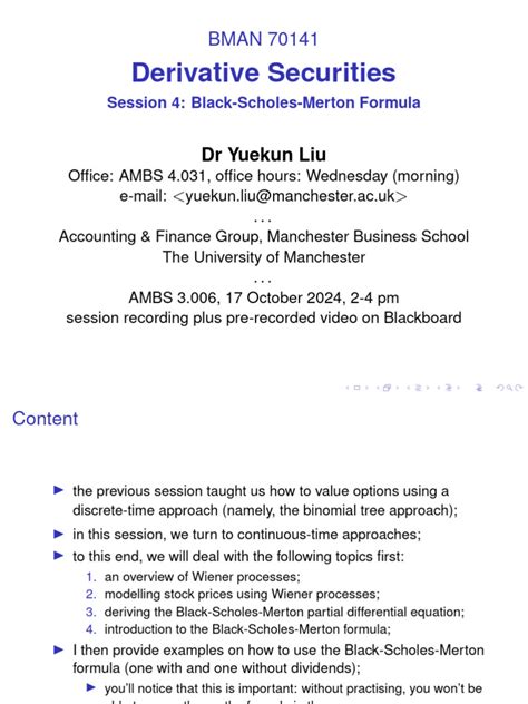 Derivativesecurities Session4 Slides Pdf Black Scholes Model Option Finance